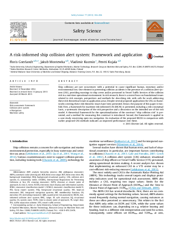 (PDF) A risk-informed ship collision alert system: Framework and ...