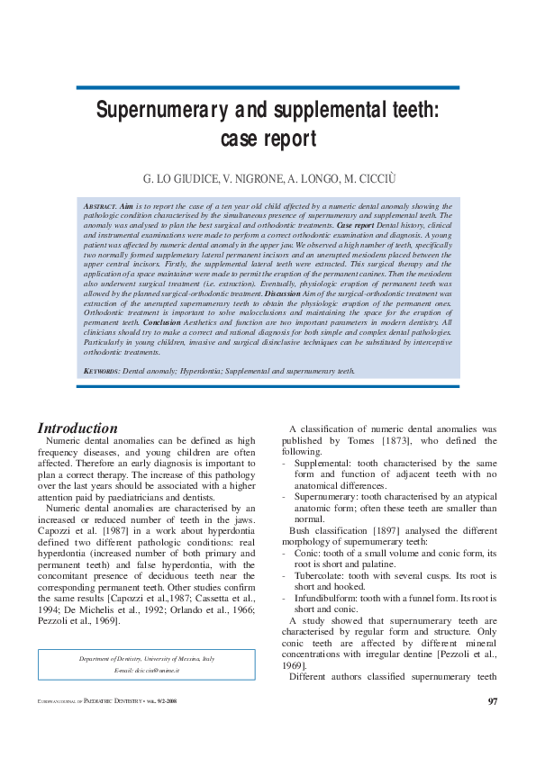 (PDF) Supernumerary and supplemental teeth: case report