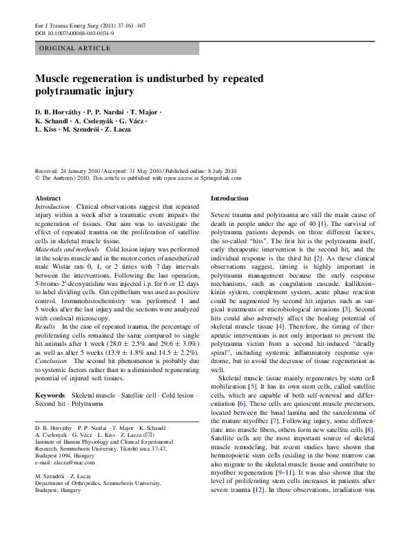 (PDF) Muscle regeneration is undisturbed by repeated polytraumatic injury