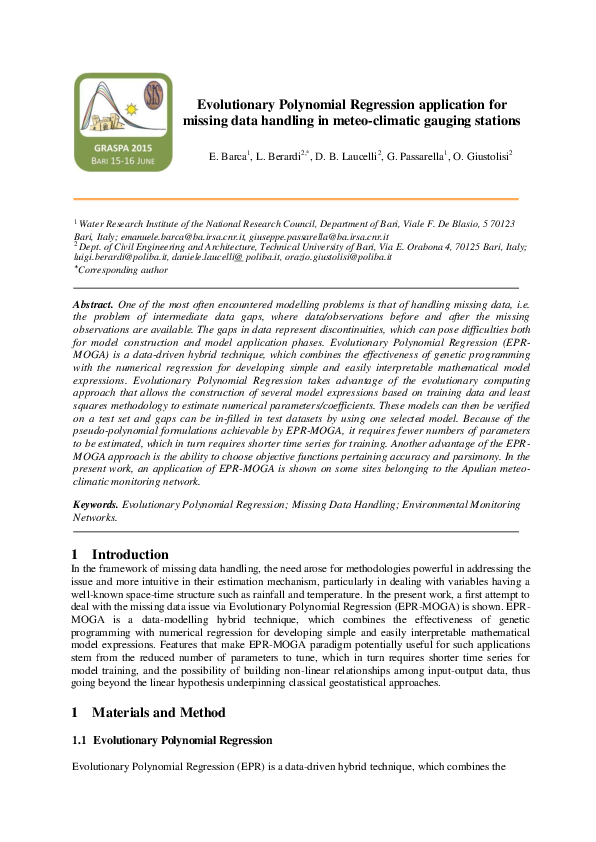(PDF) Evolutionary Polynomial Regression application for missing data ...