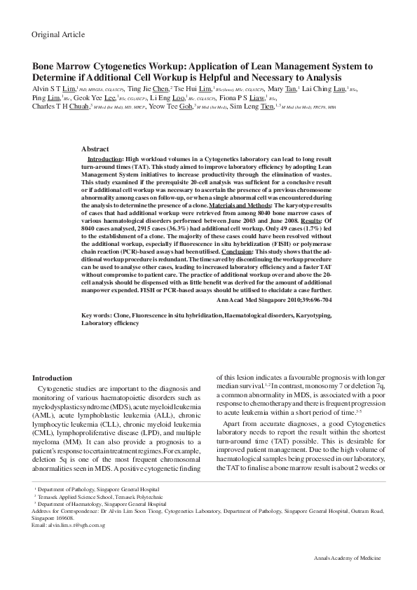 (PDF) Bone marrow cytogenetics workup: Application of lean management ...