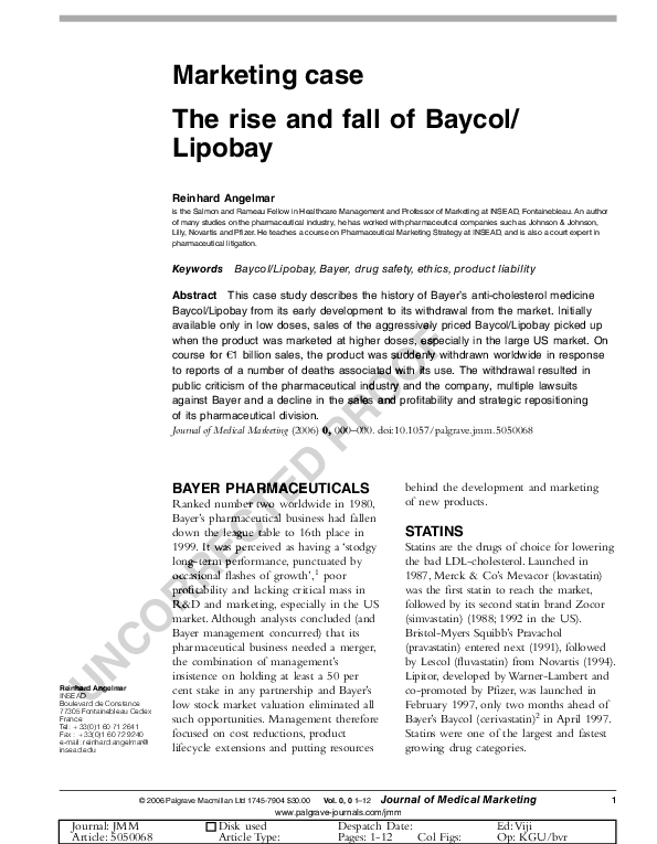 (PDF) The rise and fall of Baycol/Lipobay