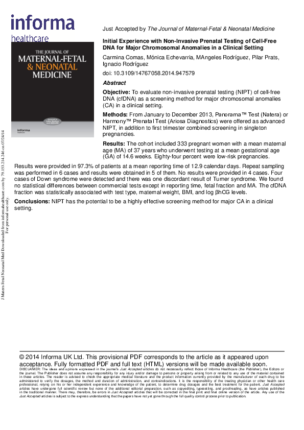 (PDF) Initial experience with non-invasive prenatal testing of cell ...