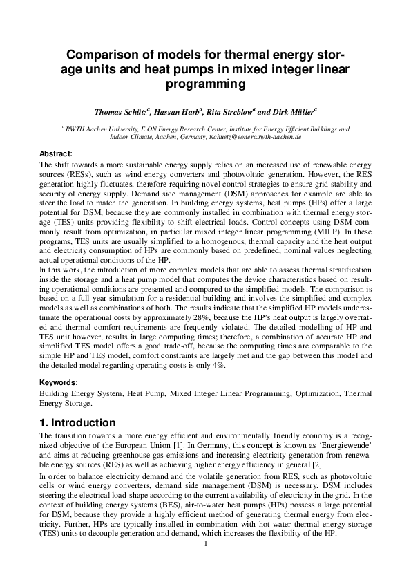 (PDF) Comparison of models for thermal energy storage units and heat pumps in mixed integer ...