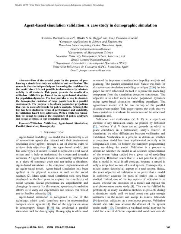 (PDF) Agent-based simulation validation: A case study in demographic simulation