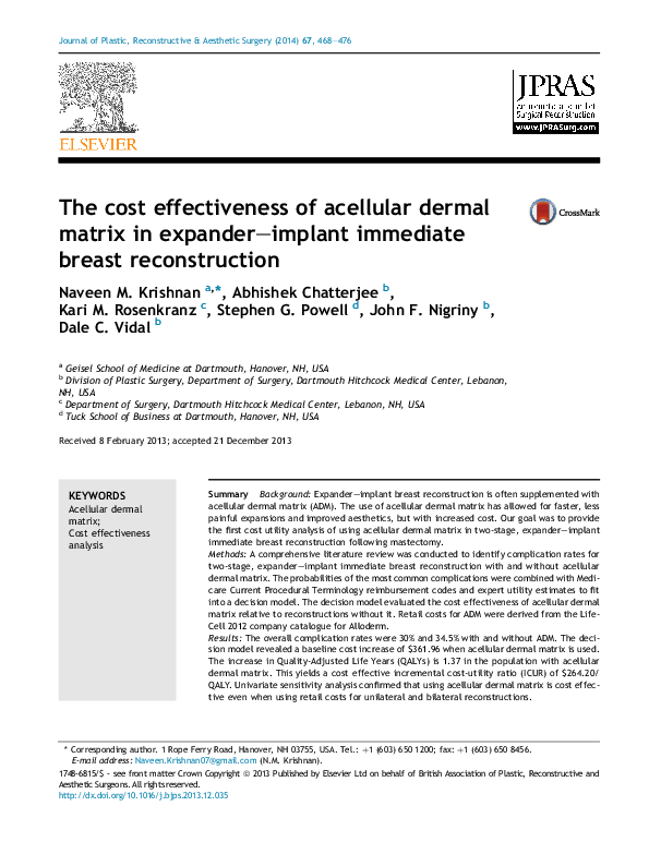 (PDF) The cost effectiveness of acellular dermal matrix in expander ...