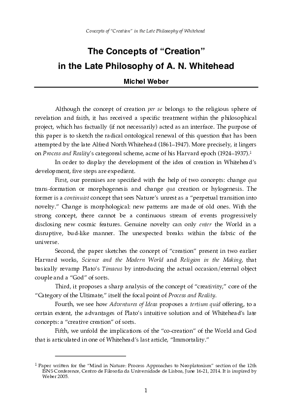 (PDF) « The Concepts of "Creation" in the Late Philosophy of A. N ...