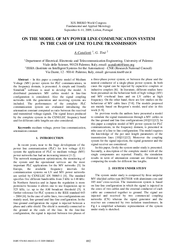 (PDF) On the model of MV power line communication system in the case of ...