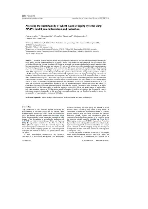 (PDF) Assessing the sustainability of wheat-based cropping systems using APSIM: model ...