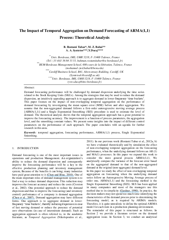 (PDF) The Impact of Temporal Aggregation on Demand Forecasting of ARMA(1,1) Process: Theoretical ...
