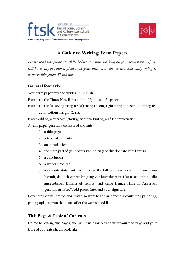 (PDF) A Guide to Writing Term Papers