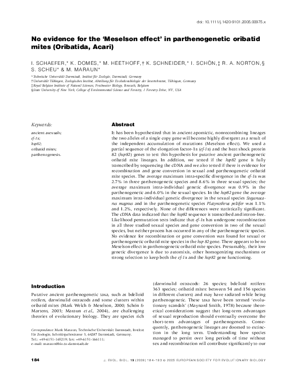 (PDF) No evidence for the 'Meselson effect' in parthenogenetic oribatid ...