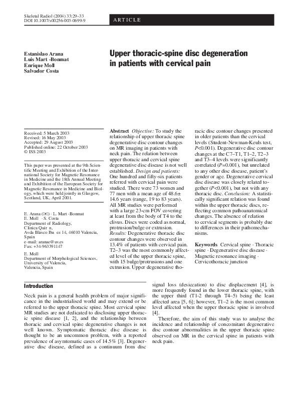 (PDF) Upper thoracic-spine disc degeneration in patients with cervical pain