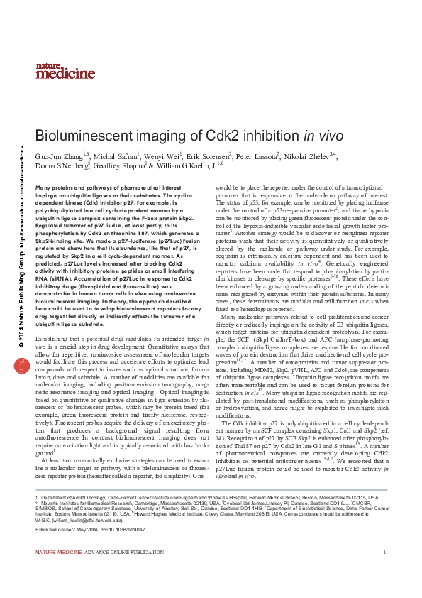 (PDF) Bioluminescent imaging of Cdk2 inhibition in vivo