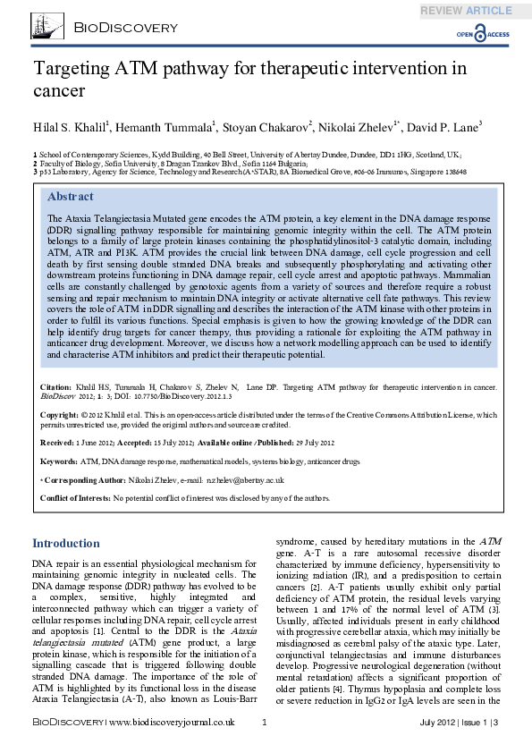 (PDF) Targeting ATM pathway for therapeutic intervention in cancer