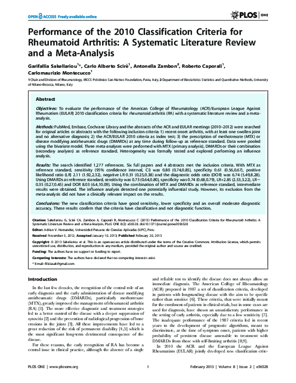 (PDF) Performance of the 2010 Classification Criteria for Rheumatoid ...