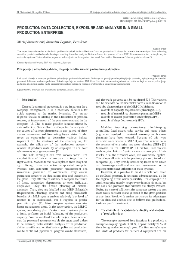 (PDF) Production data collection, exposure and analysis in a small ...