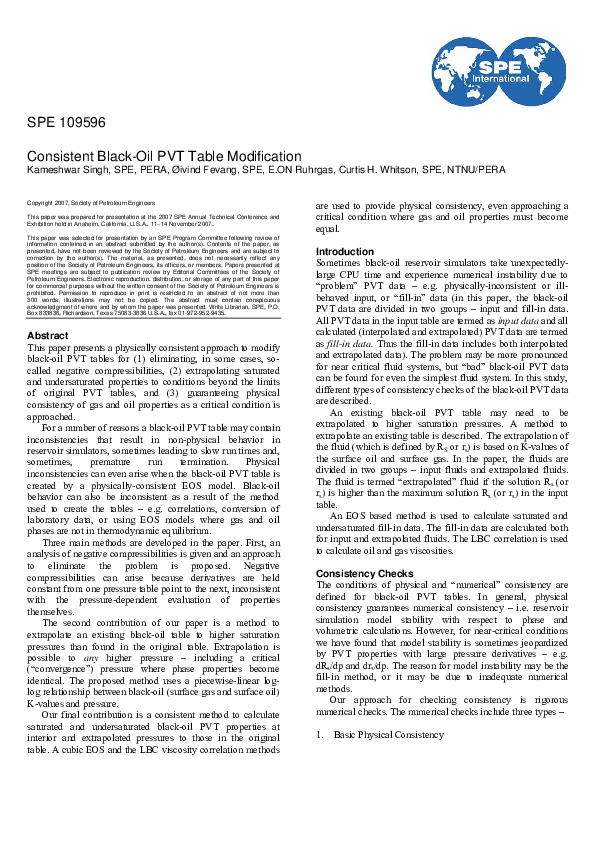(PDF) Consistent Black-Oil PVT Table Modification