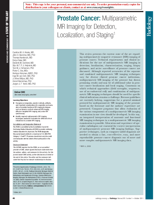 Pdf Prostate Cancer Multiparametric Mr Imaging For Detection