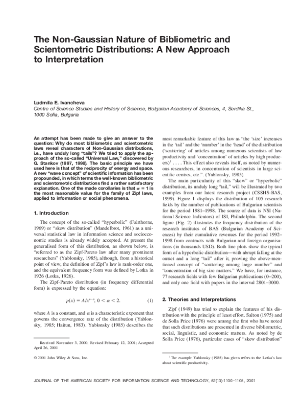 (PDF) The Non-Gaussian Nature of Bibliometric and Scientometric ...