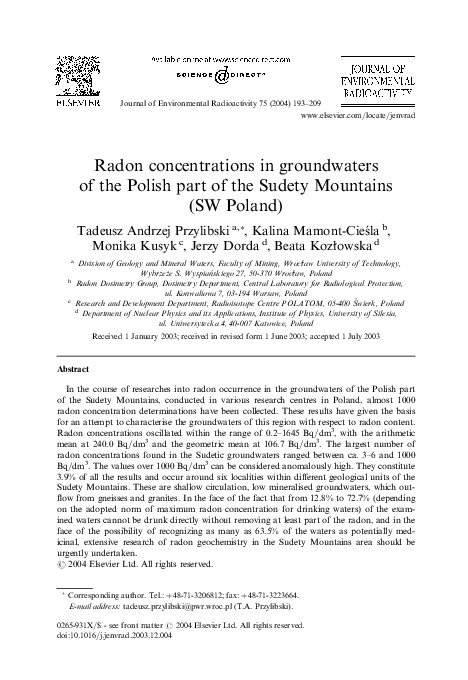 (PDF) Radon concentrations in groundwaters of the Polish part of the ...