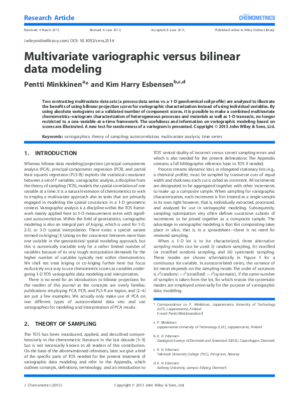Pdf Multivariate Variographic Versus Bilinear Data Modeling
