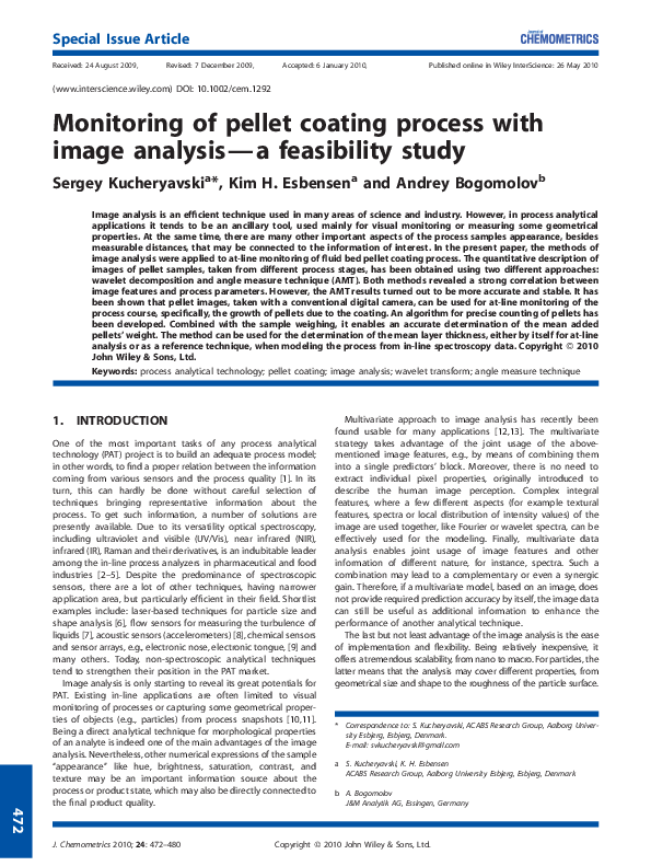 (PDF) Monitoring of pellet coating process with image analysis-a ...