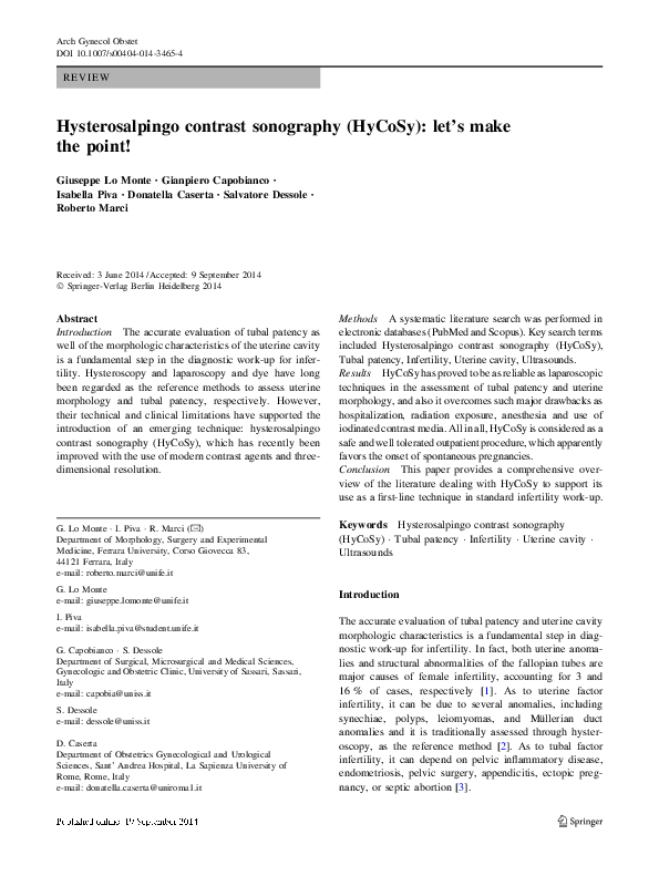 (PDF) Hysterosalpingo contrast sonography (HyCoSy): let’s make the point!
