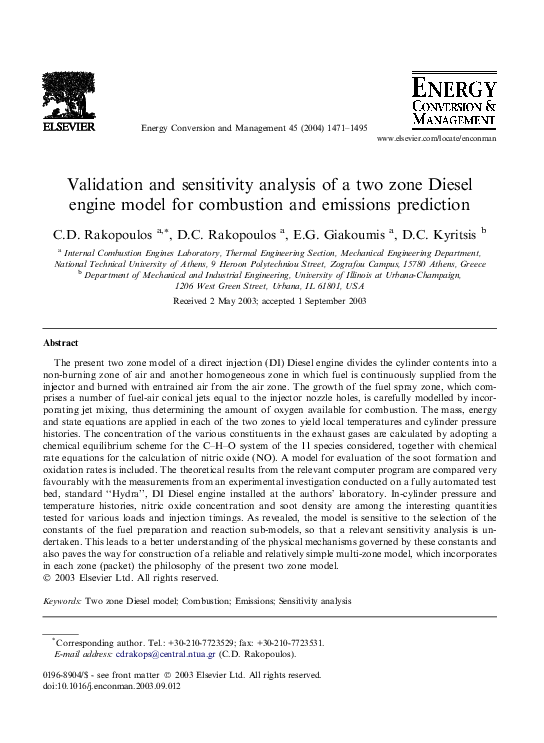 (PDF) Validation and sensitivity analysis of a two zone Diesel engine ...