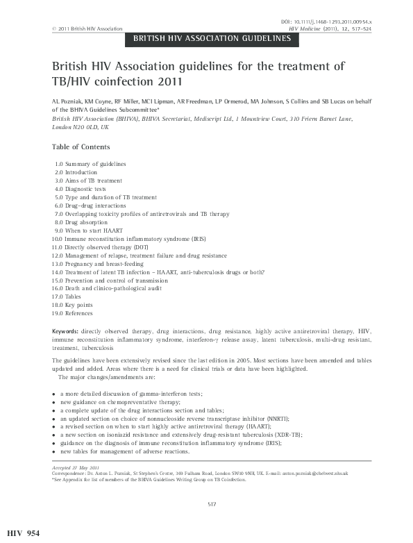 (PDF) British HIV Association guidelines for the treatment of HIV-1-positive adults with ...