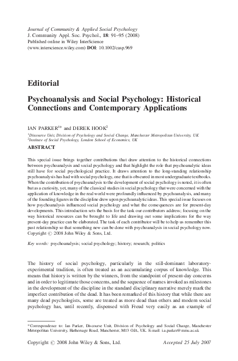 (PDF) Psychoanalysis and social psychology: historical connections and ...