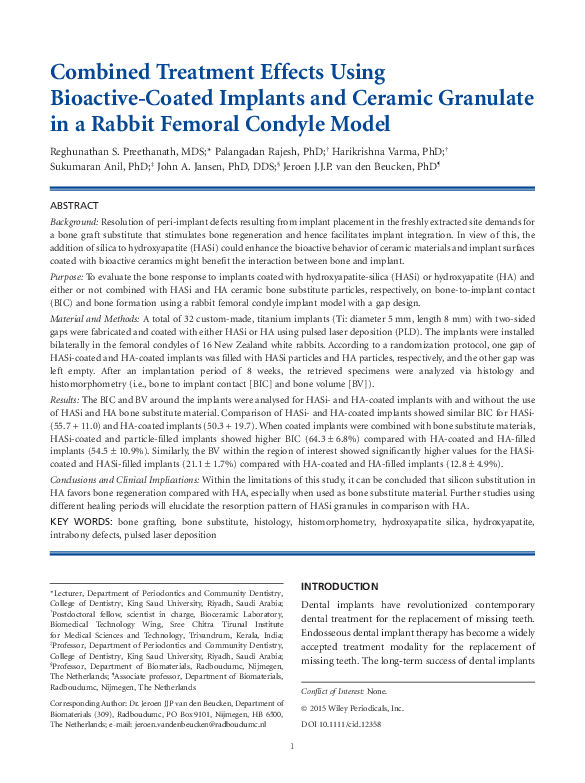 (PDF) Combined Treatment Effects Using Bioactive-Coated Implants and ...