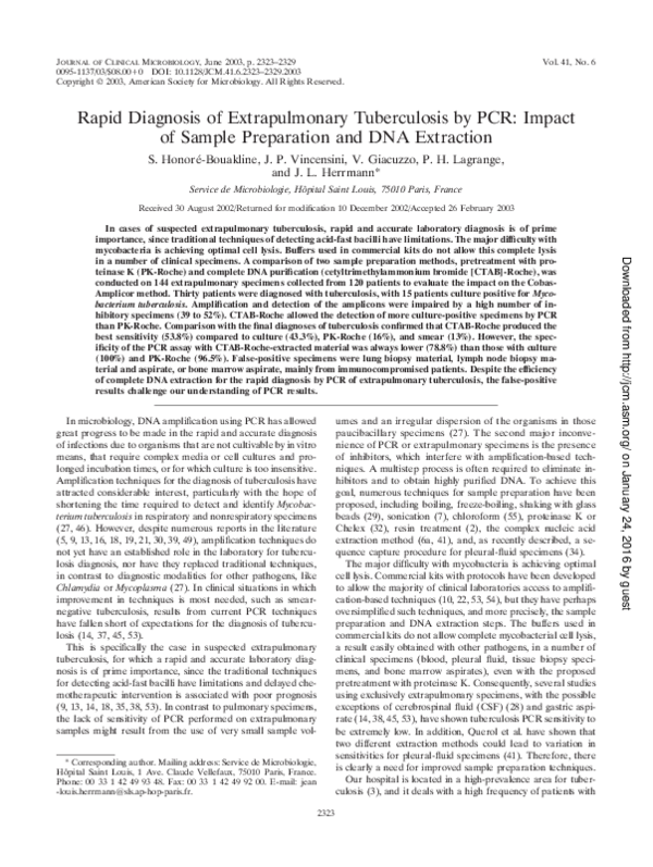 (PDF) Rapid Diagnosis of Extrapulmonary Tuberculosis by PCR: Impact of ...
