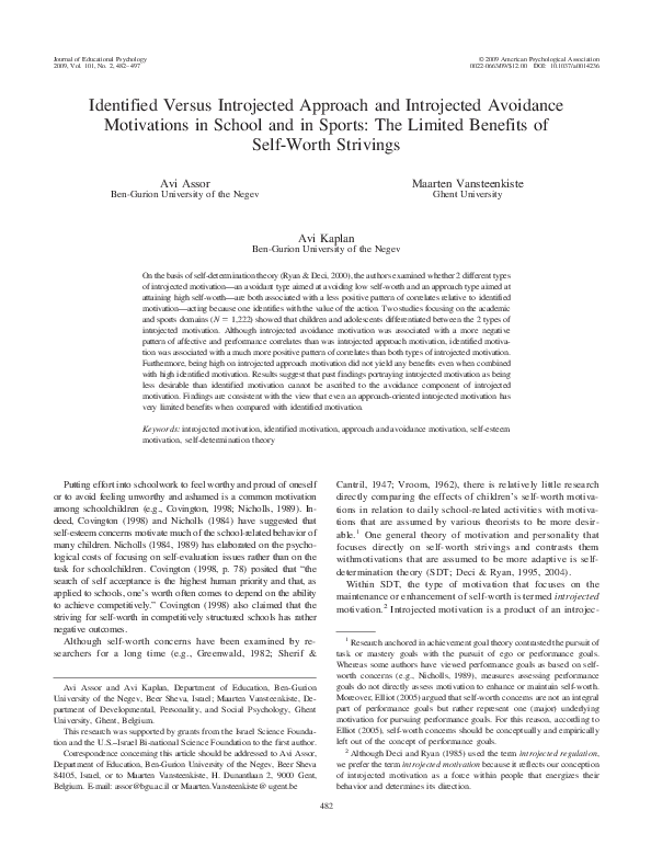(PDF) Identified versus introjected approach and introjected avoidance ...