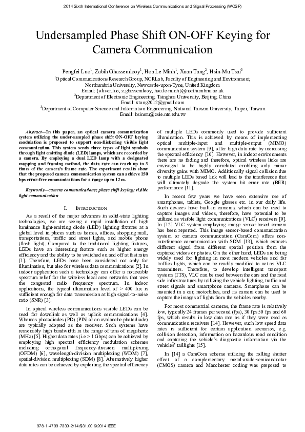 (PDF) Undersampled phase shift ON-OFF keying for camera communication ...