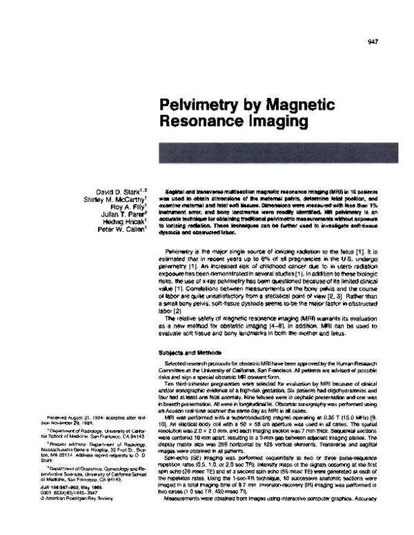 (PDF) Pelvimetry by magnetic resonance imaging