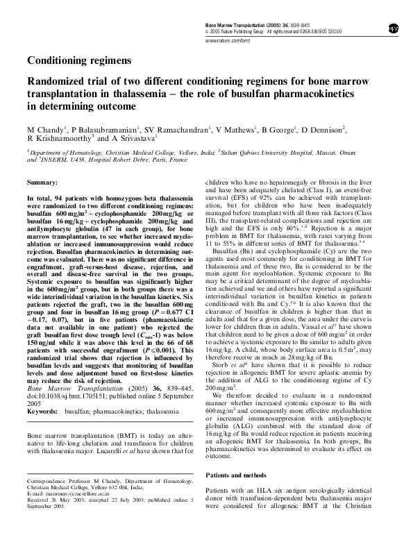 (PDF) Randomized trial of two different conditioning regimens for bone ...