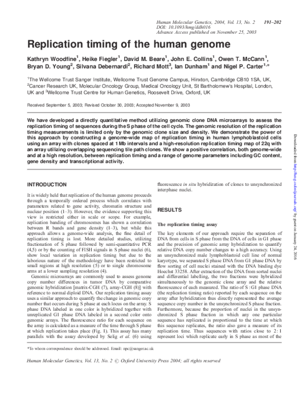 Pdf Repli Seq Genome Wide Analysis Of Replication Timing By Next