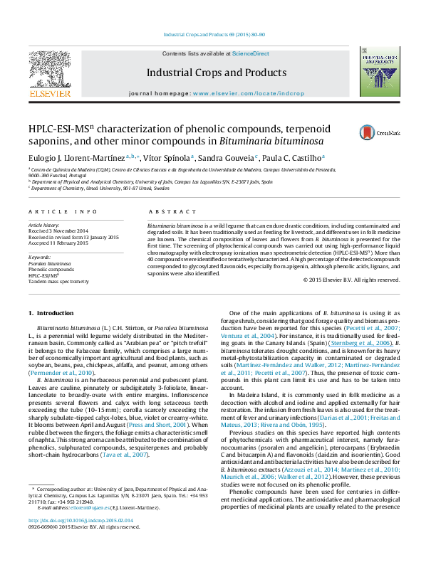 (PDF) HPLC-ESI-MSn characterization of phenolic compounds, terpenoid saponins, and other minor ...
