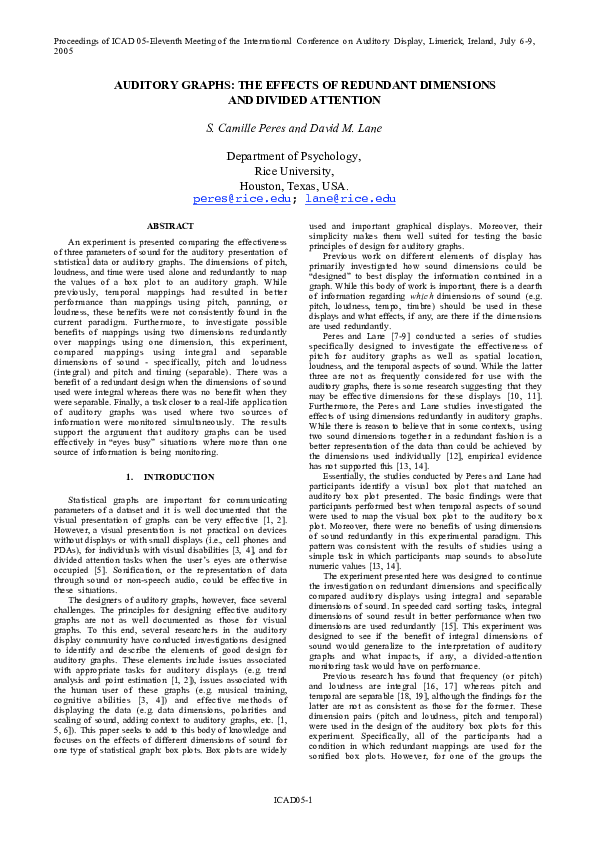 (PDF) Auditory graphs: The effects of redundant dimensions and divided attention