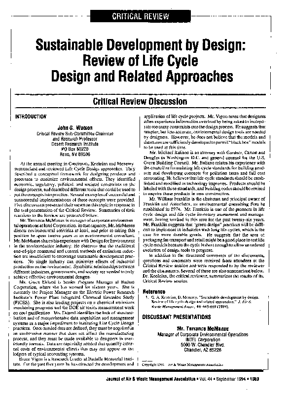 (PDF) 1994 critical review discussion - Sustainable development by ...