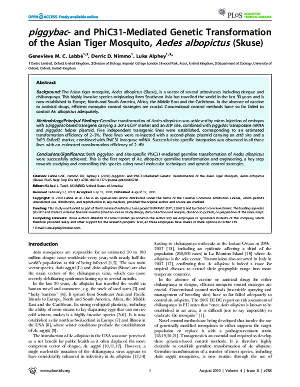 (PDF) piggybac- and PhiC31-Mediated Genetic Transformation of the Asian ...