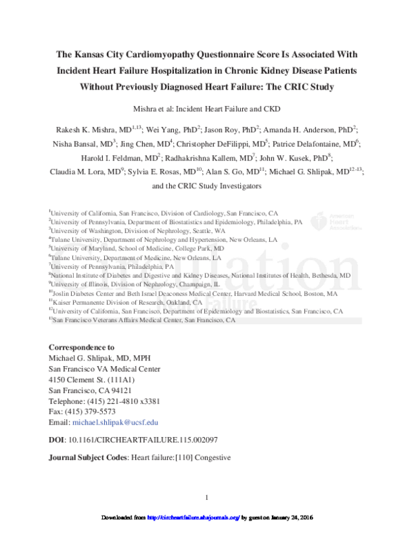 (PDF) The Kansas City Cardiomyopathy Questionnaire Score Is Associated ...