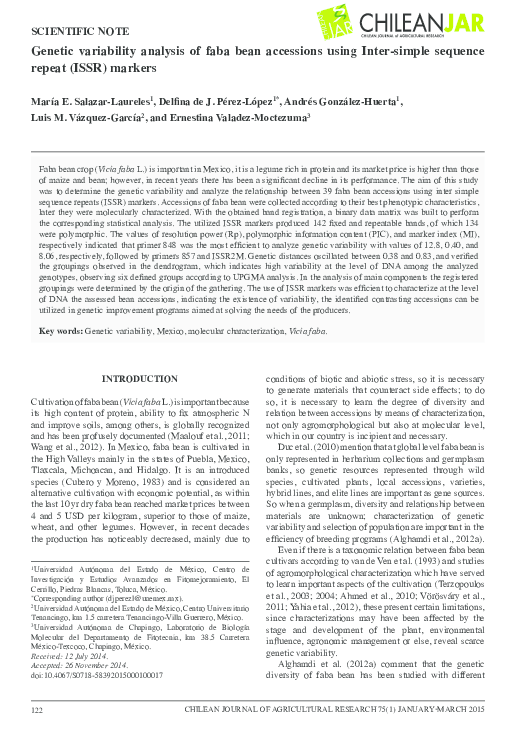 (PDF) Genetic variability analysis of faba bean accessions using Inter-simple sequence repeat ...