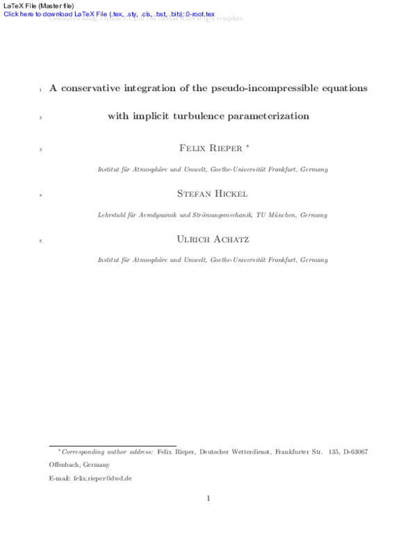 Pdf A Conservative Integration Of The Pseudo Incompressible Equations With Implicit Turbulence