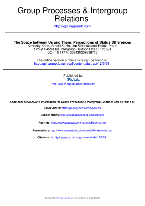 (PDF) The Space between Us and Them: Perceptions of Status Differences