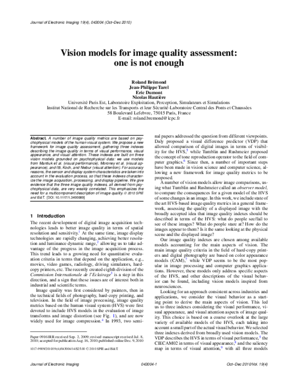 (PDF) Vision models for image quality assessment: one is not enough