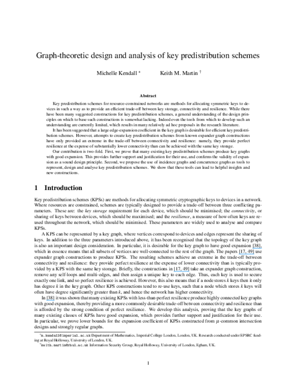 Pdf Graph Theoretic Design And Analysis Of Key Predistribution Schemes