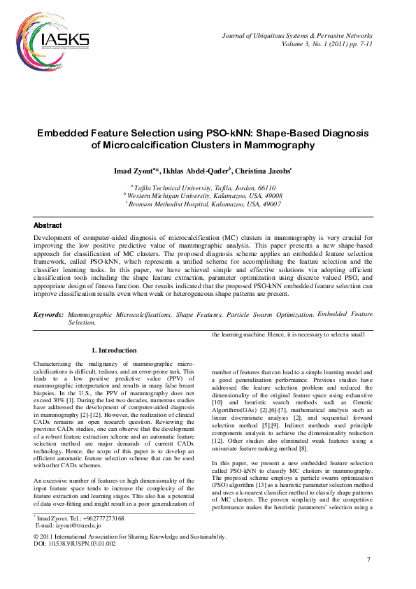 Pdf Embedded Feature Selection Using Pso Knn Shape Based Diagnosis Of Microcalcification