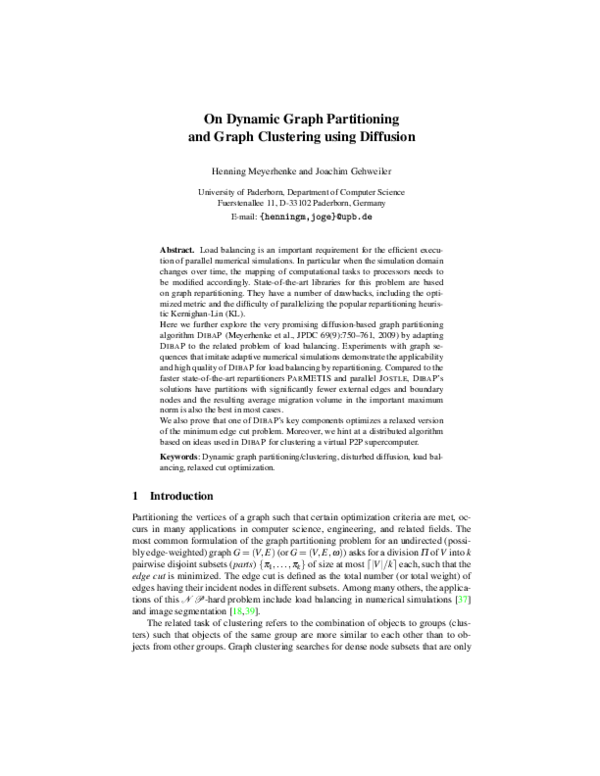(PDF) On Dynamic Graph Partitioning and Graph Clustering using Diffusion